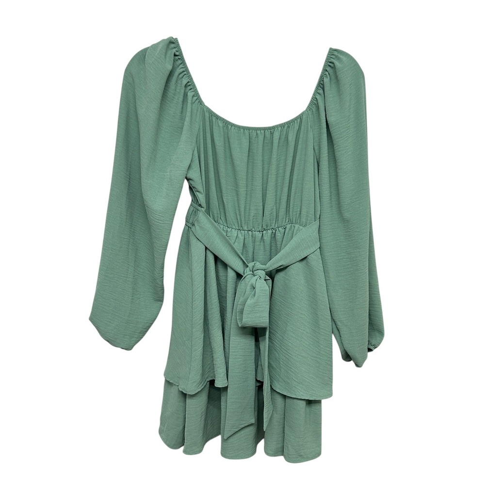 Dresses | Green Tiered Mini Dress S Puff Sleeve Western Romantic ...